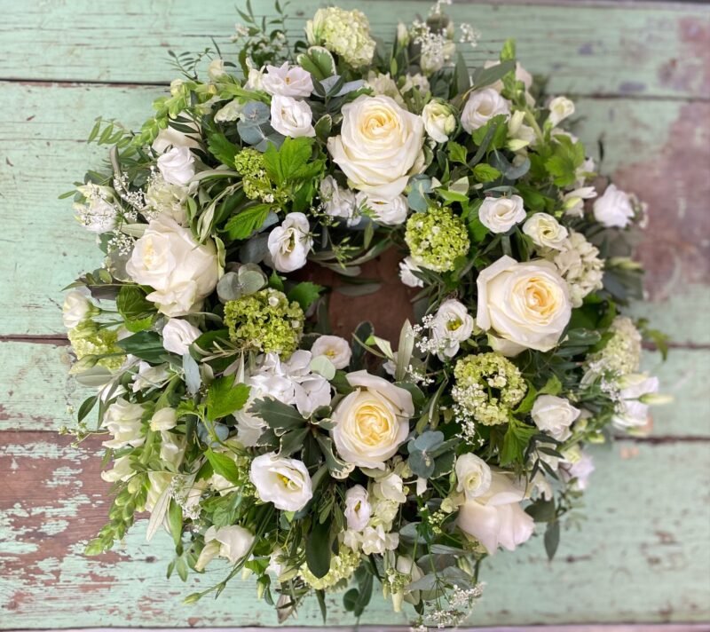 floral wreath funeral tribute by funeral florist Rose&Mary